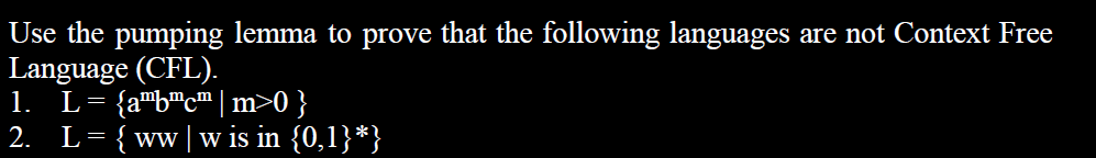 Solved Use the pumping lemma to ﻿prove that the following | Chegg.com