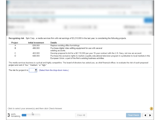 Solved А Recognizing risk Spin Corp., a media services firm | Chegg.com