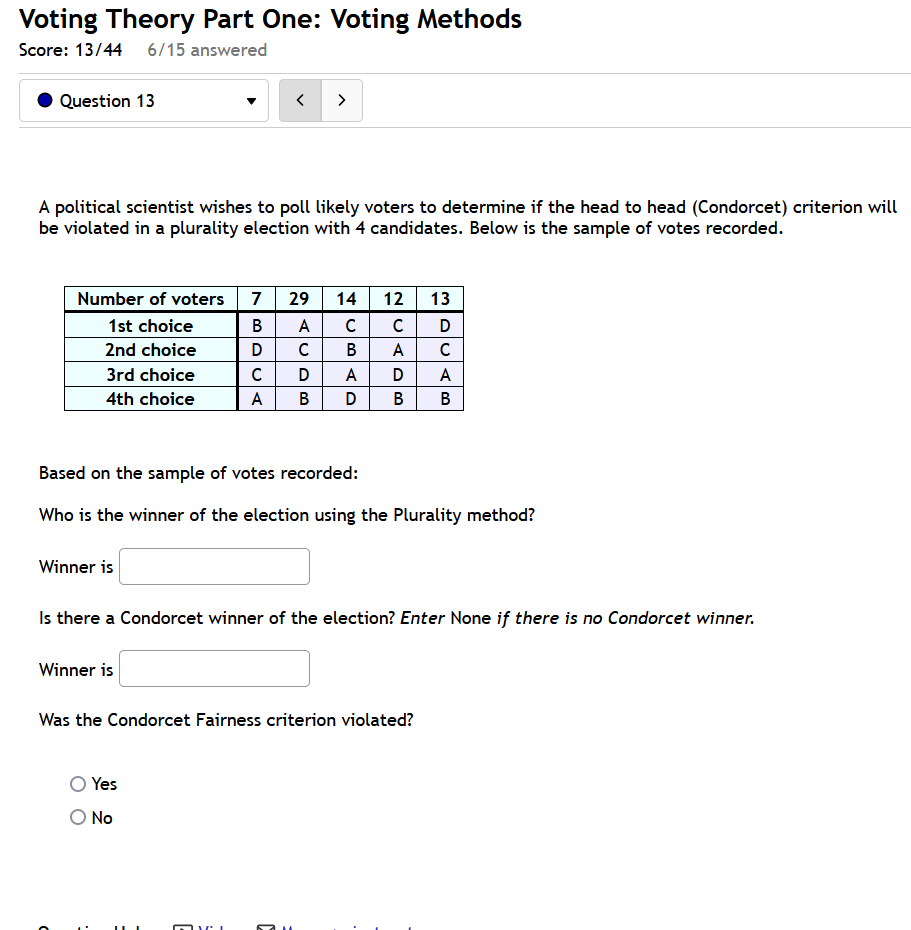 Solved Voting Theory Part One: Voting Methods Score: | Chegg.com