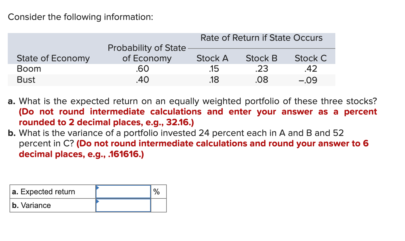 Solved Consider the following information: Rate of Return if | Chegg.com
