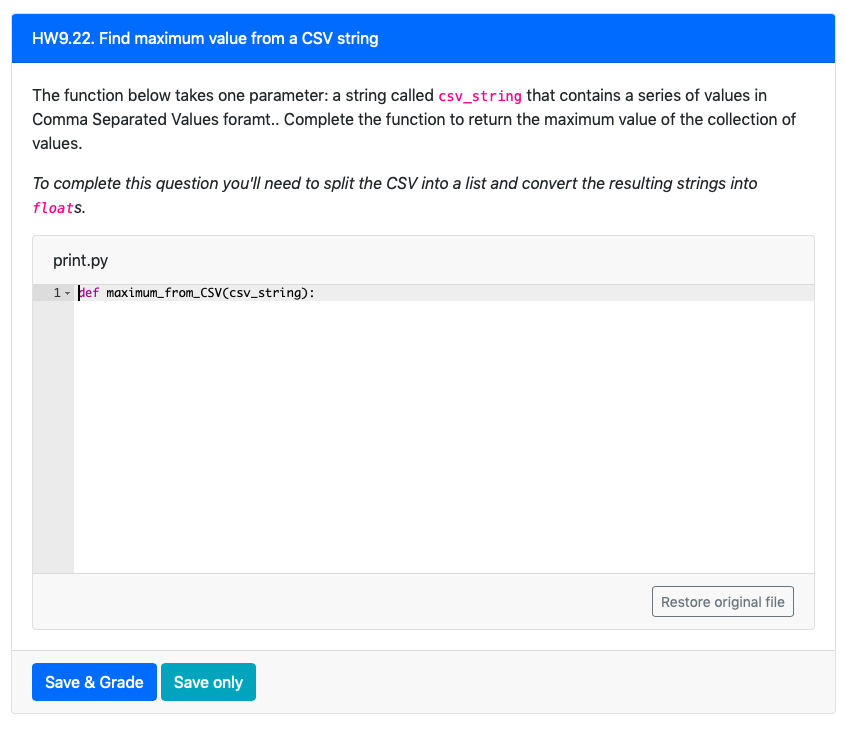 Solved HW9.22. Find maximum value from a CSV string The | Chegg.com Solved HW9.22. Find maximum value from a CSV string The | Chegg.com