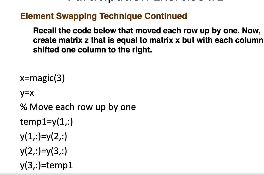 Solved Element Swapping Technique Continued Recall the code | Chegg.com