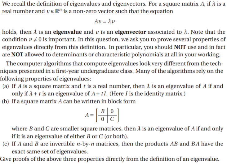 Solved We recall the definition of eigenvalues and | Chegg.com
