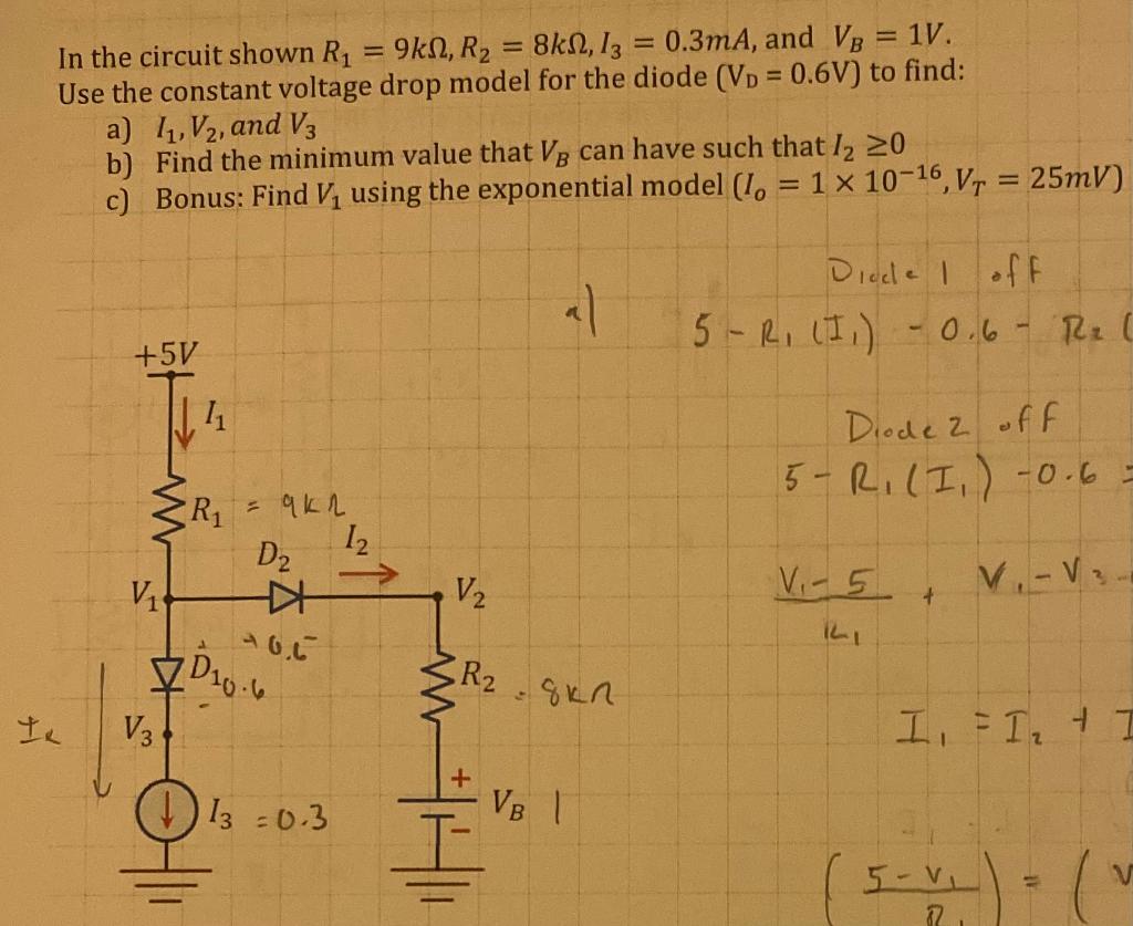 Solved In the circuit shown R1=9kΩ,R2=8kΩ,I3=0.3 mA, and | Chegg.com