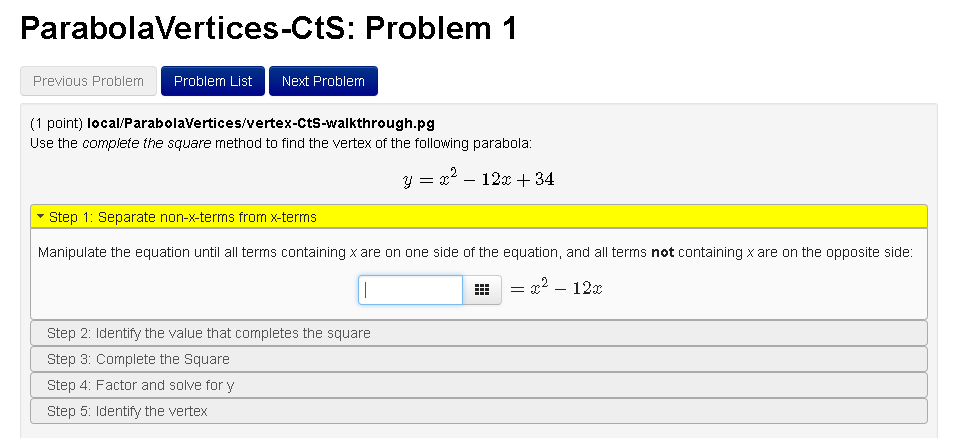 Solved ParabolaVertices-cts: Problem 1 Previous Problem | Chegg.com