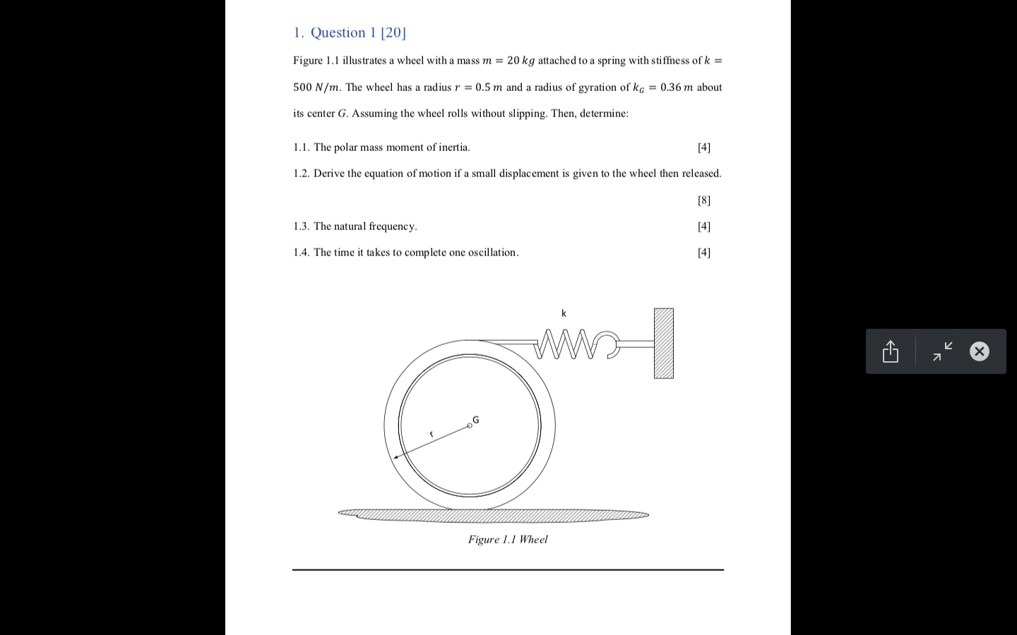 Solved 1. Question 1 [20] Figure 1.1 illustrates a wheel | Chegg.com