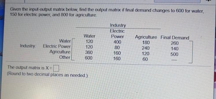 Solved Given The Input Output Matrix Below Find The Output 