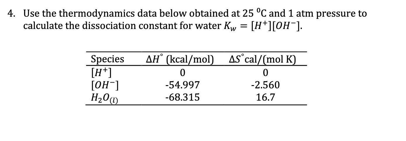 Solved 4. Use the thermodynamics data below obtained at 25∘C | Chegg.com