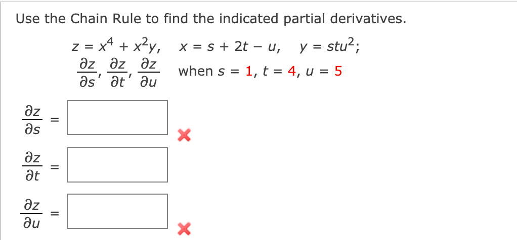 Solved EXAMPLE 4 If u = xy + y2z5, where x = rset, y = | Chegg.com