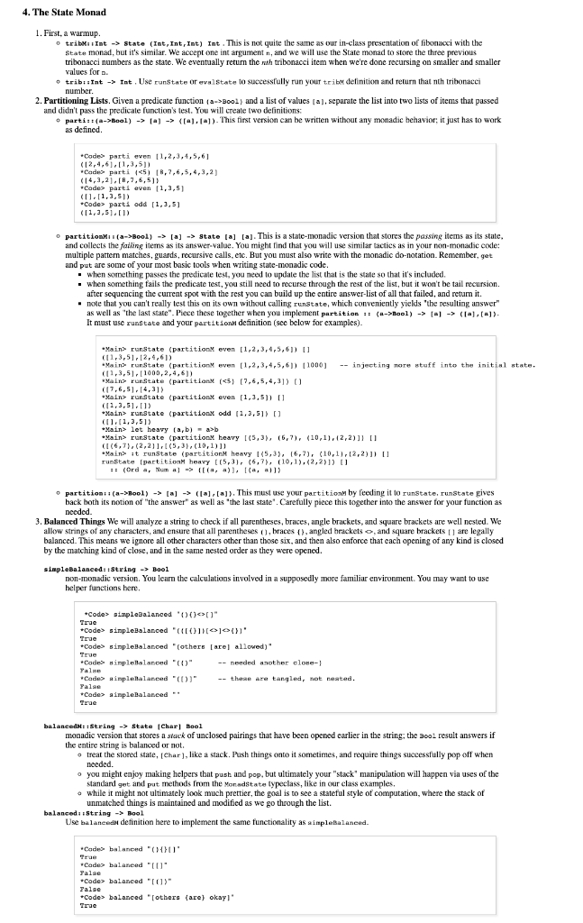 Solved 4. The State Monad 1. First, a warmup. 0 tribki I Int | Chegg.com