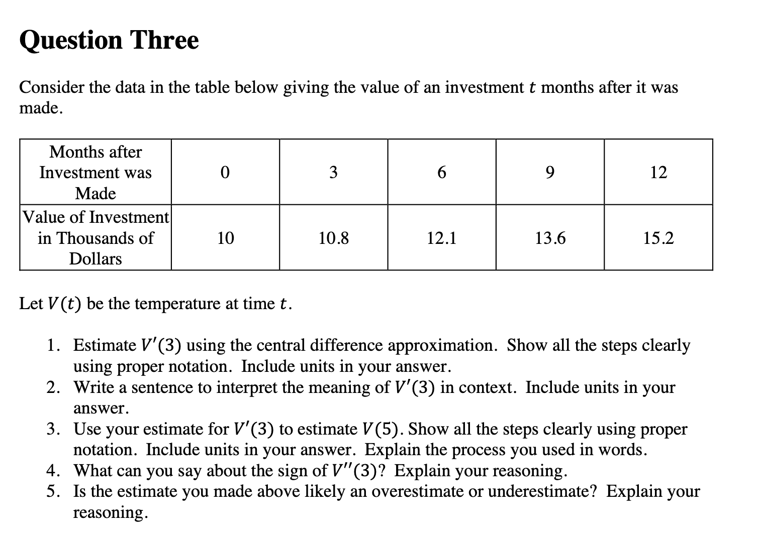 Solved Question ThreeConsider the data in the table below | Chegg.com