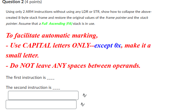 Question 2 (4 ﻿points) ﻿Using only 2 ﻿ARM | Chegg.com