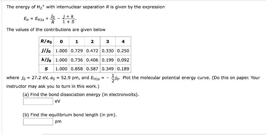 Solved The energy of Hz with internuclear separation R is | Chegg.com
