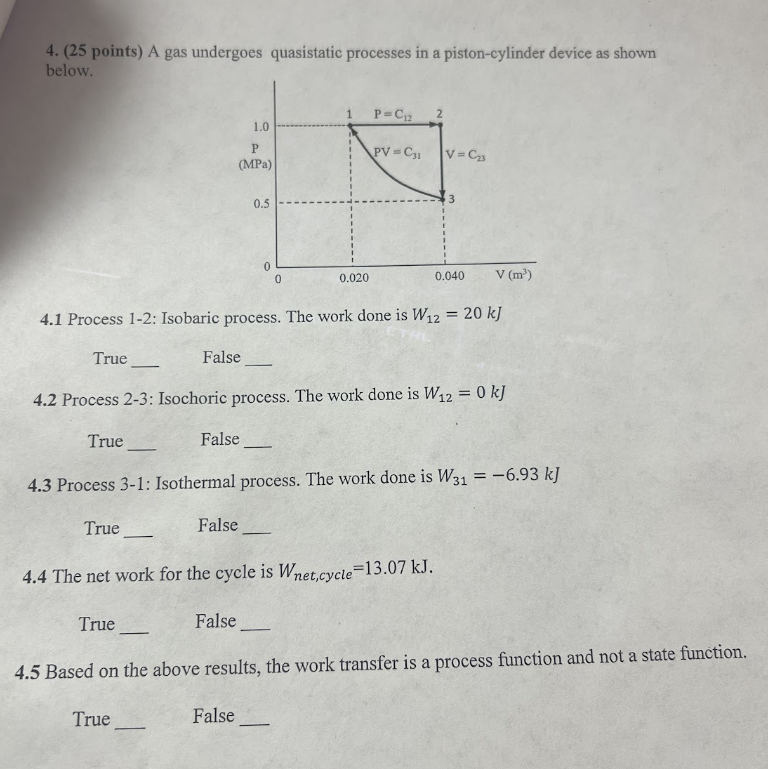 Solved 4. (25 points) A gas undergoes quasistatic processes | Chegg.com