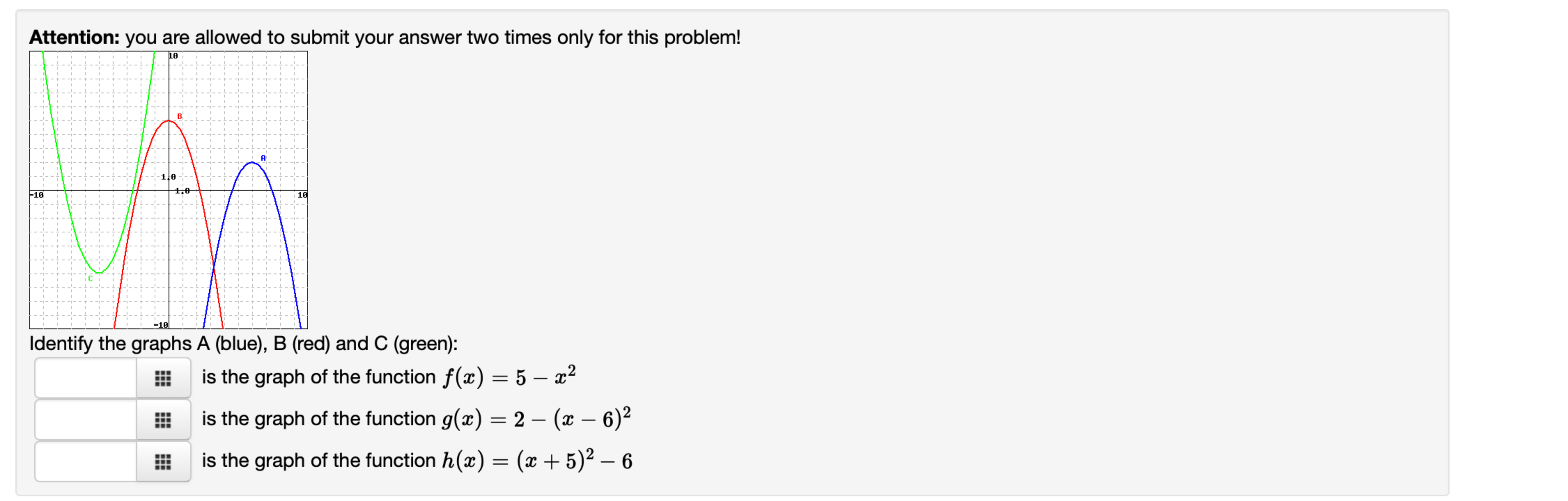 Solved Attention: vou are allowed to ﻿submit your answer two | Chegg.com