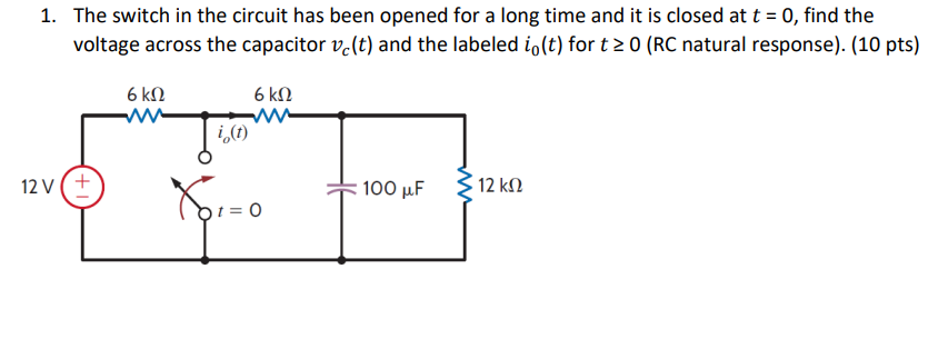 Solved The switch in the circuit has been opened for a long | Chegg.com