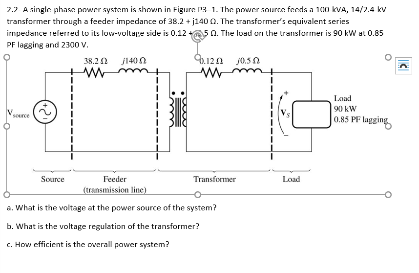 Solved 2.2- A single-phase power system is shown in Figure | Chegg.com
