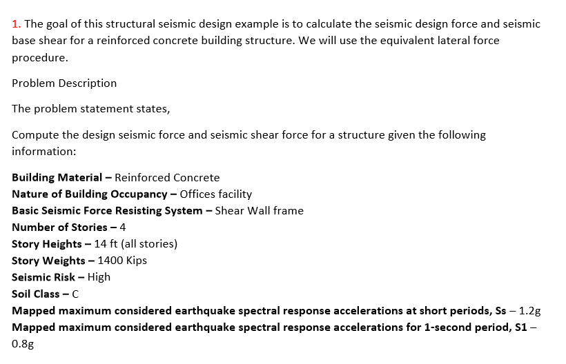 Solved 1. The goal of this structural seismic design example | Chegg.com