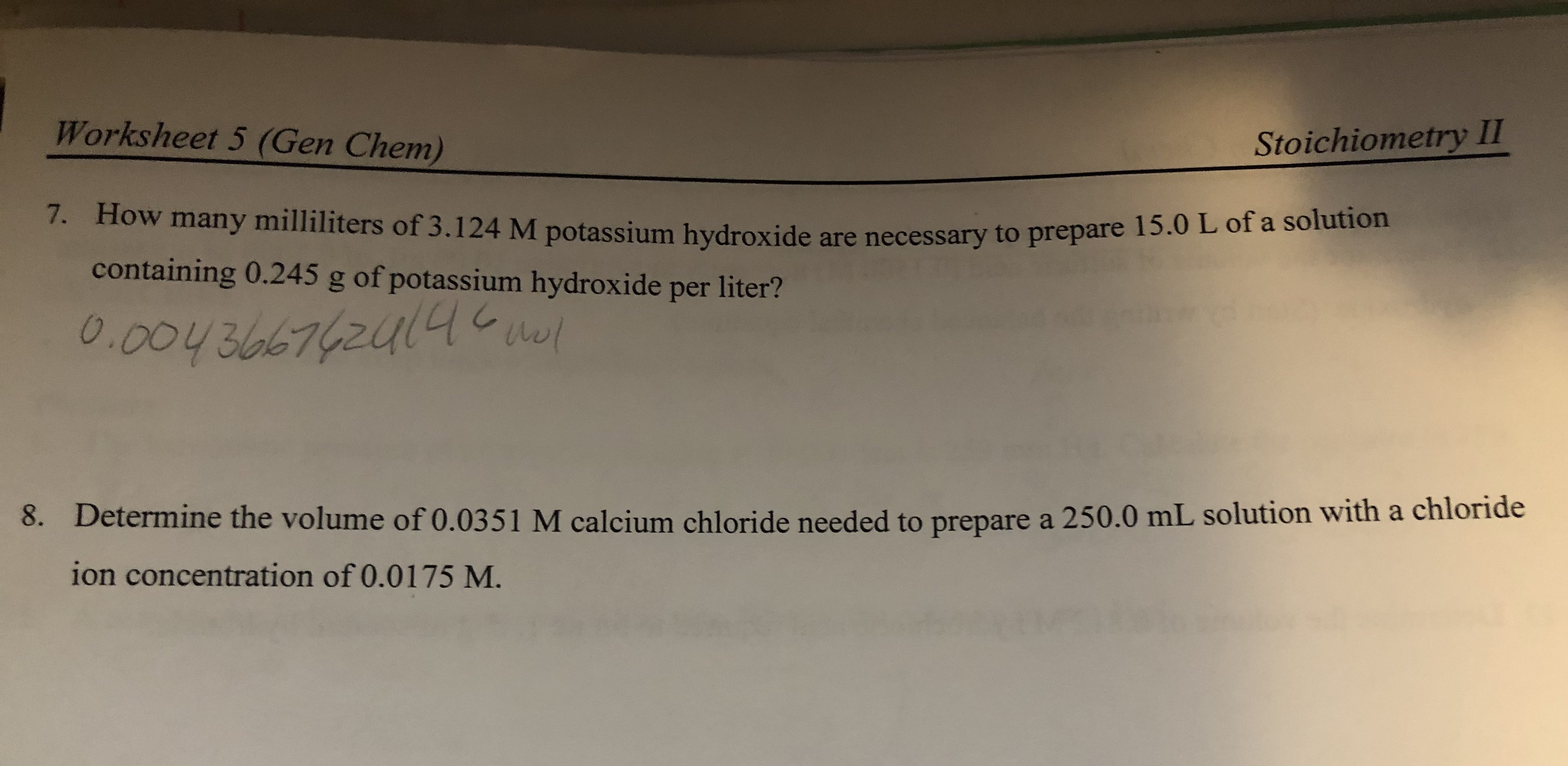 Solved 7. How many milliliters of 3.124M potassium hydroxide | Chegg.com
