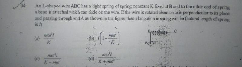 Solved 94 An L-shaped wire ABC has a light spring of spring | Chegg.com