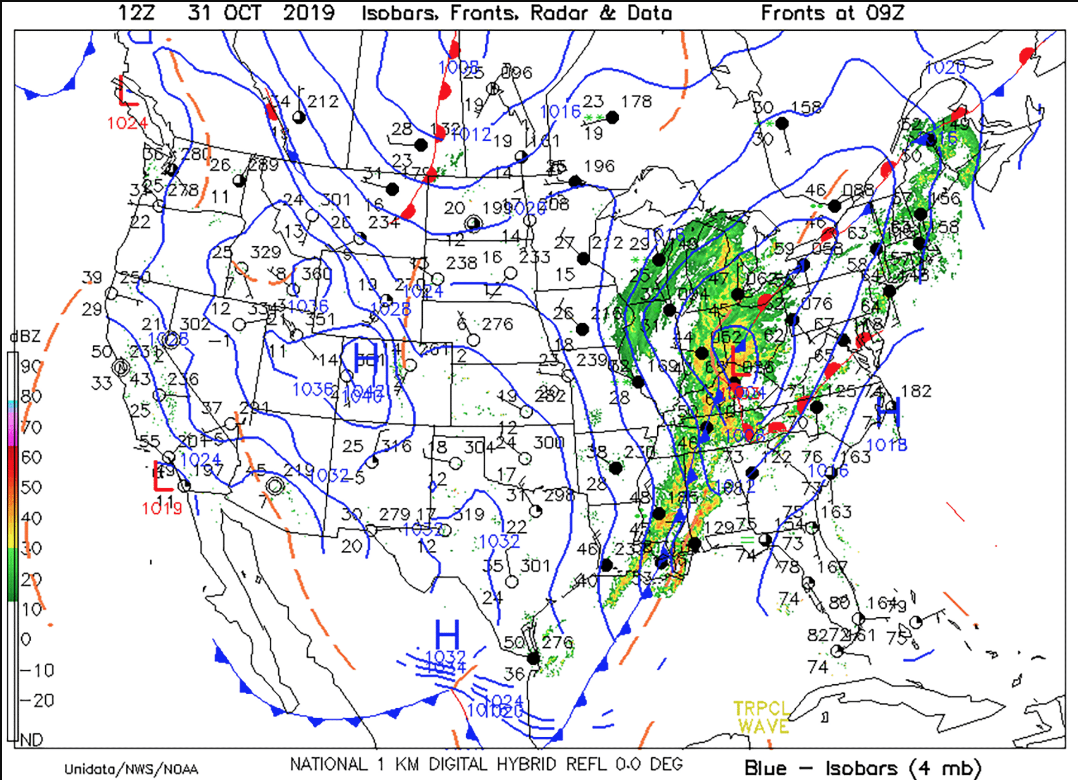 Solved 127 31 OCT 2019 Isobars, Fronts. Radar & Data Fronts | Chegg.com