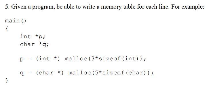 Solved Please write the memory table in this format, the | Chegg.com