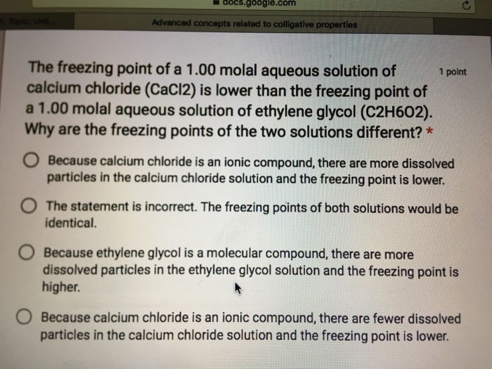 Solved The freezing point of a 1.00 molal aqueous solution | Chegg.com