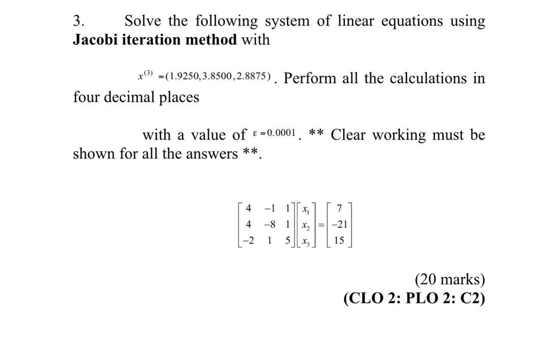 Solved 3. Solve the following system of linear equations | Chegg.com