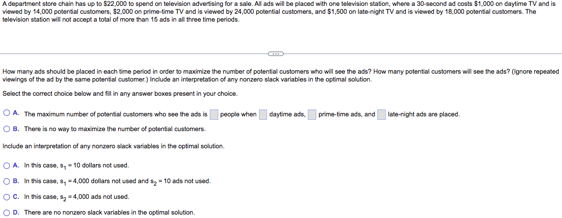 Solved A department store chain has up to $22,000 to spend | Chegg.com