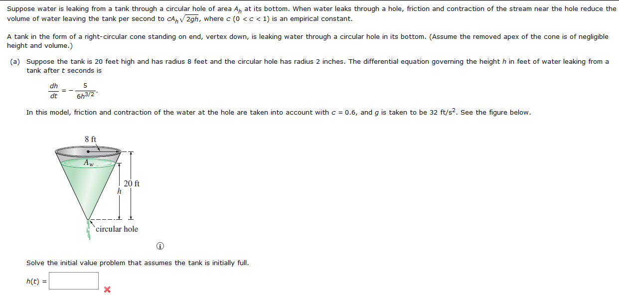 Solved Suppose water is leaking from a tank through a | Chegg.com