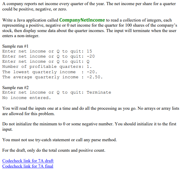 Solved A company reports net income every quarter of the | Chegg.com