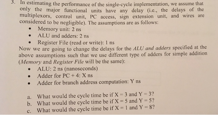 Solved n estimating the performance of the single-cycle | Chegg.com