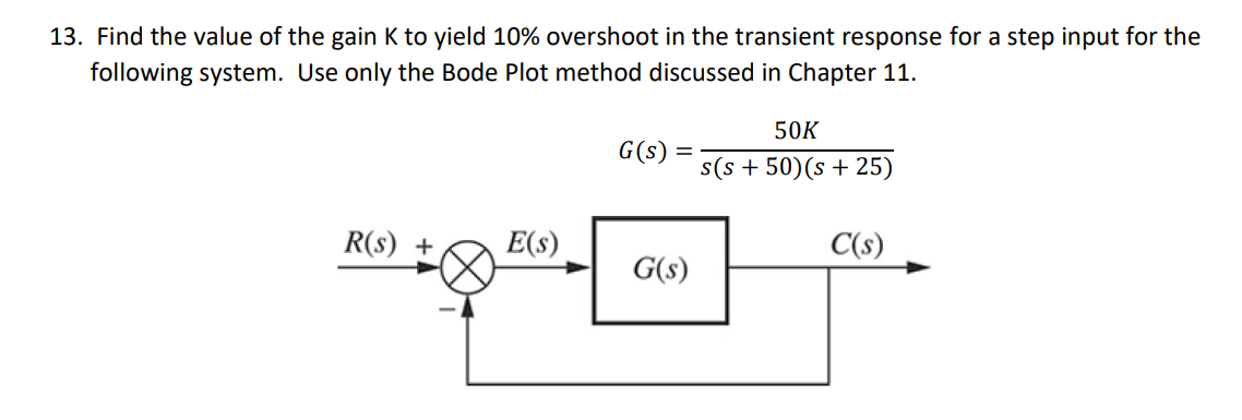 Solved Find the value of the gain K ﻿to yield 10% ﻿overshoot | Chegg.com