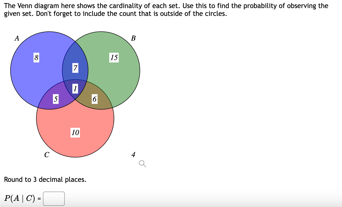 Solved The Venn diagram here shows the cardinality of each | Chegg.com Solved The Venn diagram here shows the cardinality of each | Chegg.com