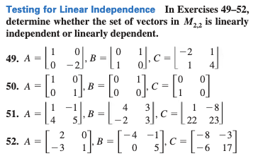 Solved Testing for Linear Independence In Exercises 49-52, | Chegg.com