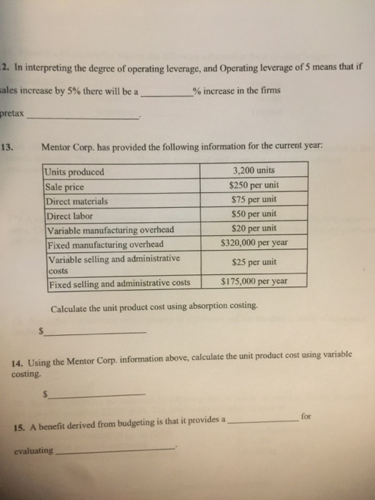 Solved 2. In interpreting the degree of operating leverage, | Chegg.com