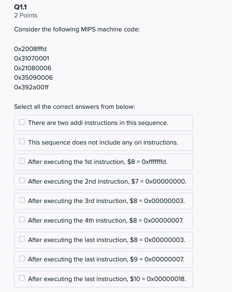 Solved Q1.1 2 Points Consider the following MIPS machine | Chegg.com