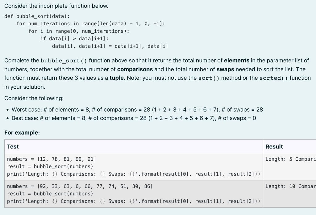 Solved Consider the incomplete function below. def | Chegg.com