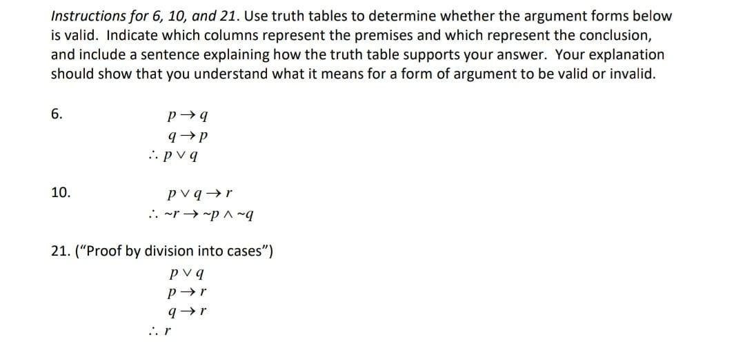 Solved Instructions for 6,10 , and 21 . Use truth tables to | Chegg.com