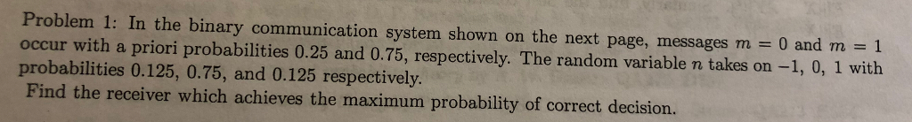 Problem 1: In the binary communication system shown | Chegg.com