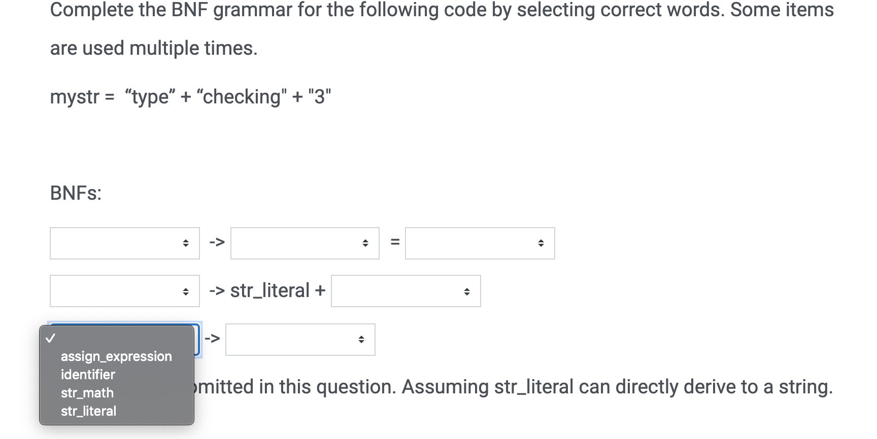 Complete the BNF grammar for the following code by | Chegg.com