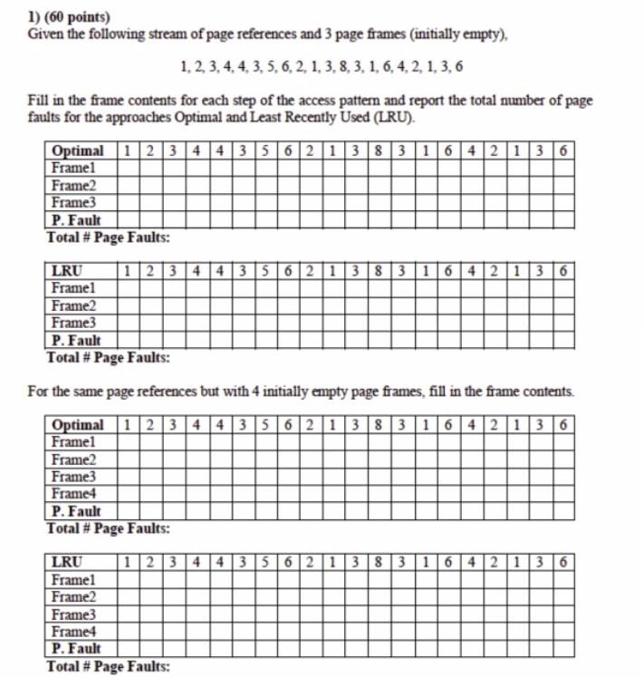 Solved 1) ( 60 points) Given the following stream of page | Chegg.com