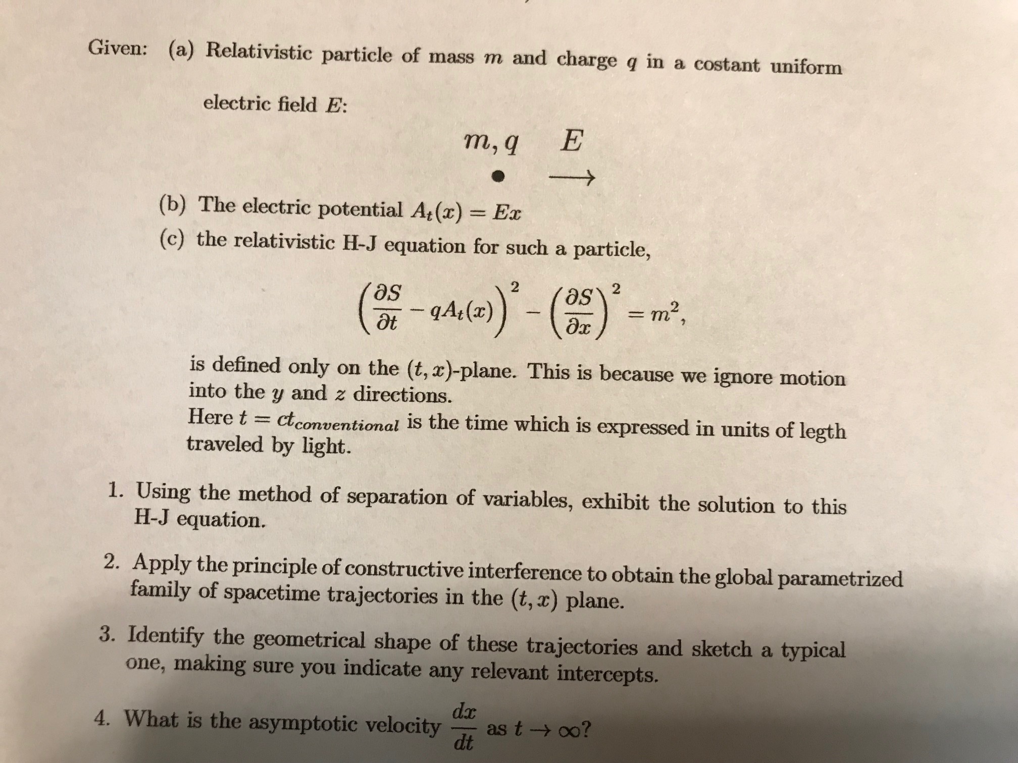 Solved Given: (a) Relativistic particle of mass m and charge | Chegg.com