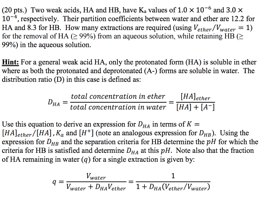 Solved (20 pts.) Two weak acids, HA and HB, have Ka values | Chegg.com