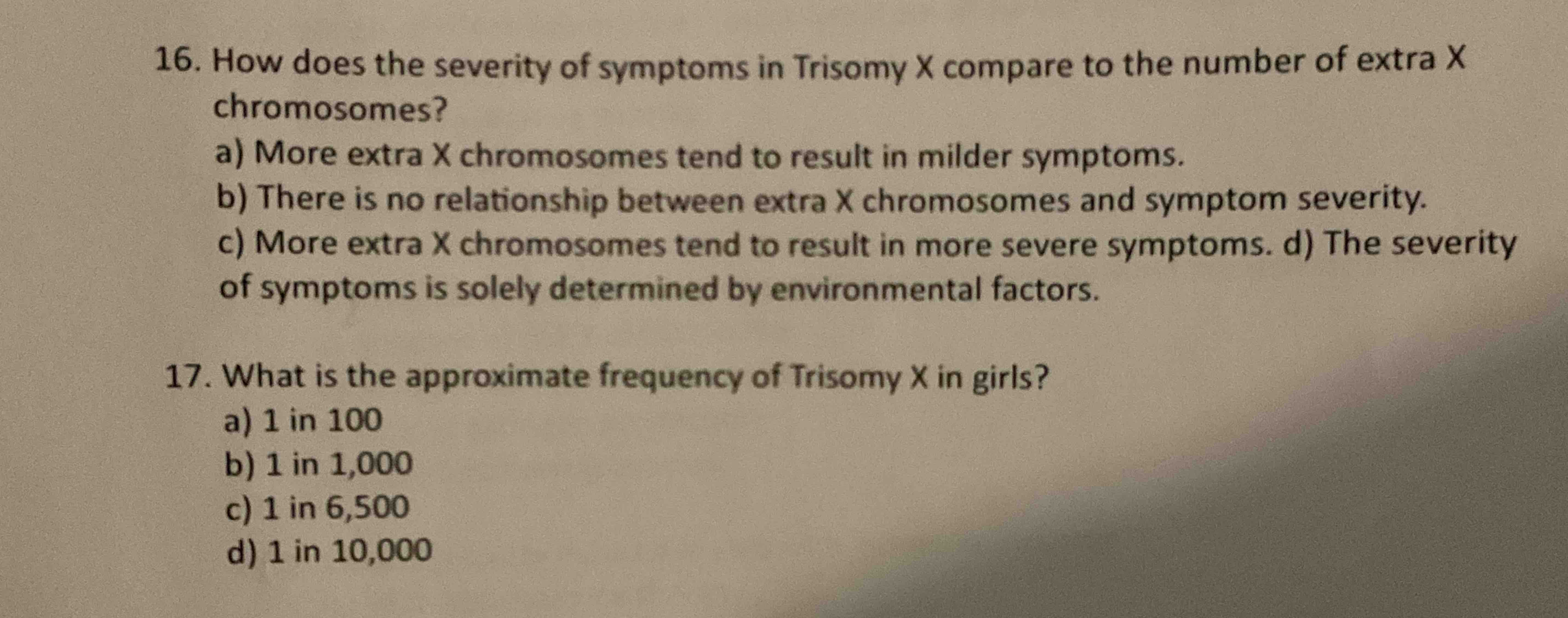 Solved How does the severity of symptoms in Trisomy x | Chegg.com