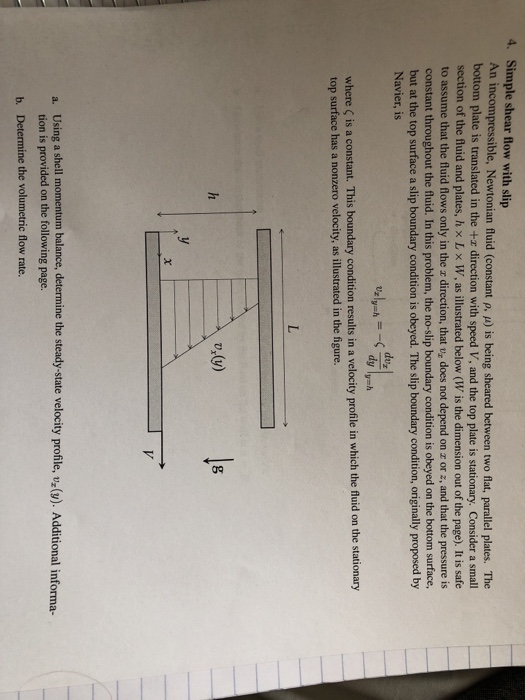 Solved 4. Simple shear flow with slip An incompressible, | Chegg.com