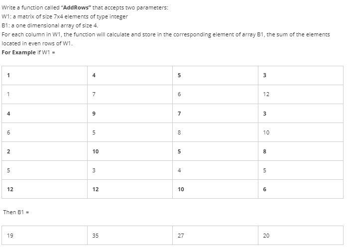 Solved Write a function called "AddRows" that accepts two | Chegg.com