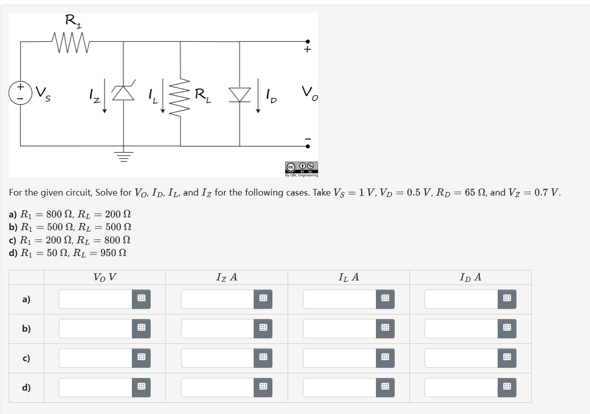 Solved For the given circuit, Solve for VO,ID,IL, and IZ for | Chegg.com