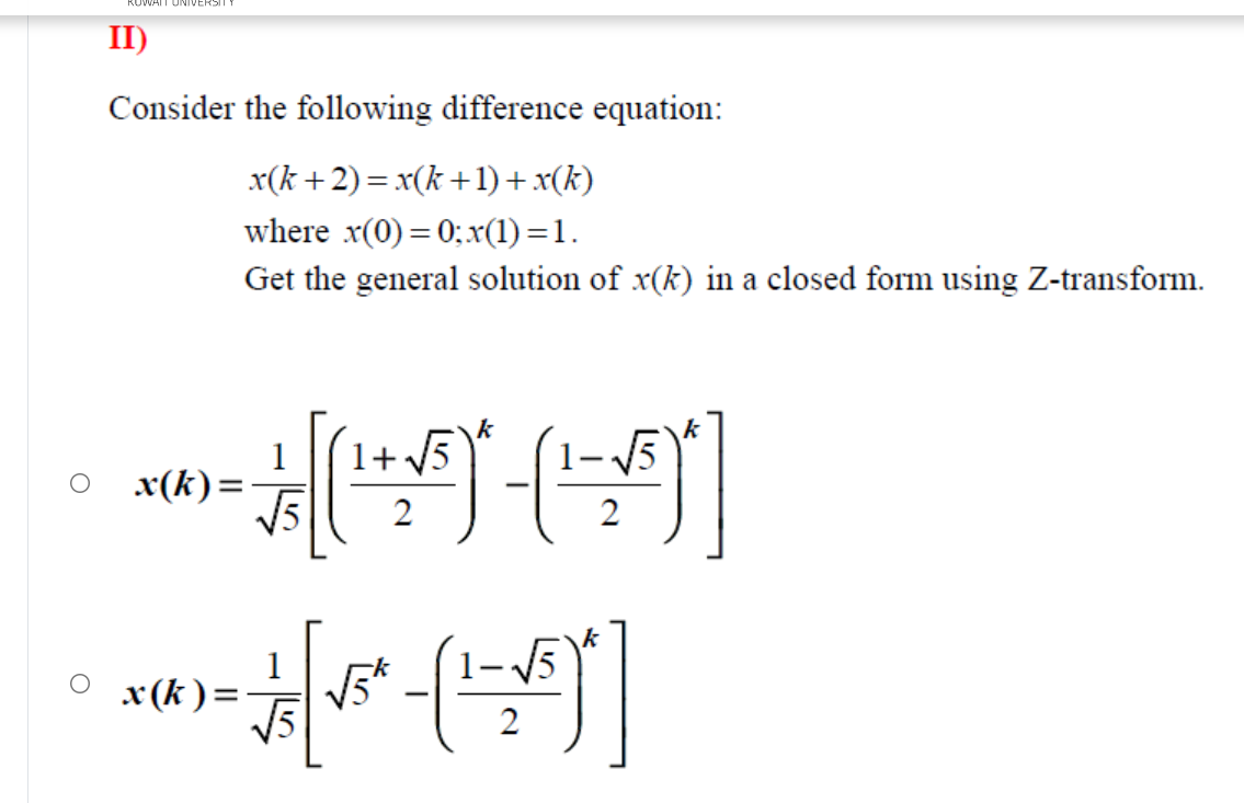Solved II) Consider the following difference equation: | Chegg.com
