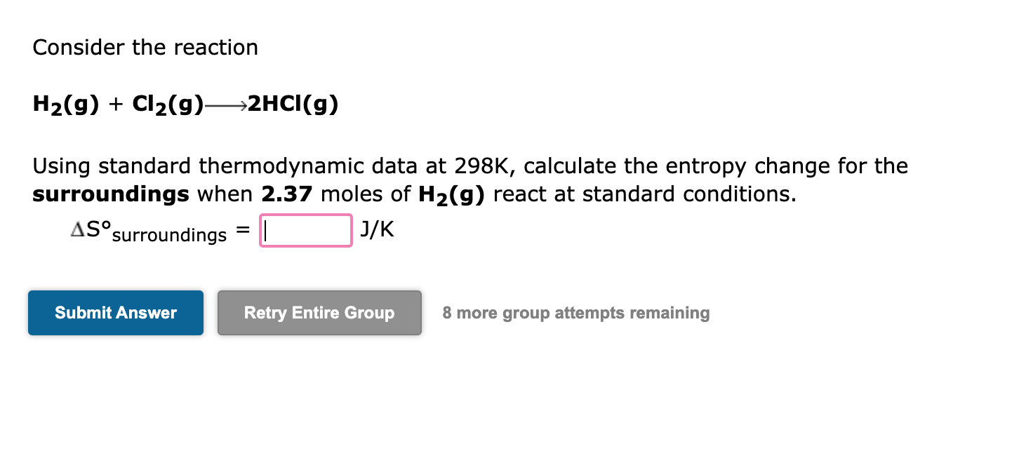 Solved Consider the reaction H2( g)+Cl2( g) 2HCl(g) Using | Chegg.com